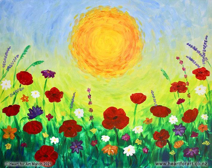 FIELD OF FLOWERS Painting Tutorial I Heart for Art